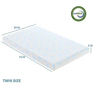 OUUI 5 Inch Twin Mattress for Kids, Removable Washable Cover Cooling Memory Foam Medium Feel, Bed-in-a-Box, CertiPUR-US Certified