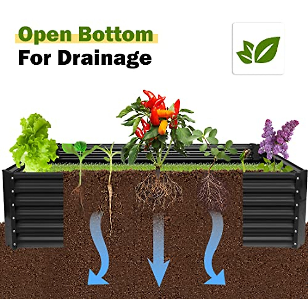 UOPASD Galvanized Raised Garden Bed kit, 6.5x4x1.5ft Metal Large Planter Box, Stock Tank Outdoor for Vegetables,Flowers, Herbs Black Grey