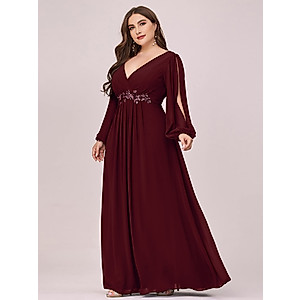 Ever-Pretty Plus Women's Chiffon Plus Size V Neck Side Slit Sleeves Beach Dress Burgundy US24