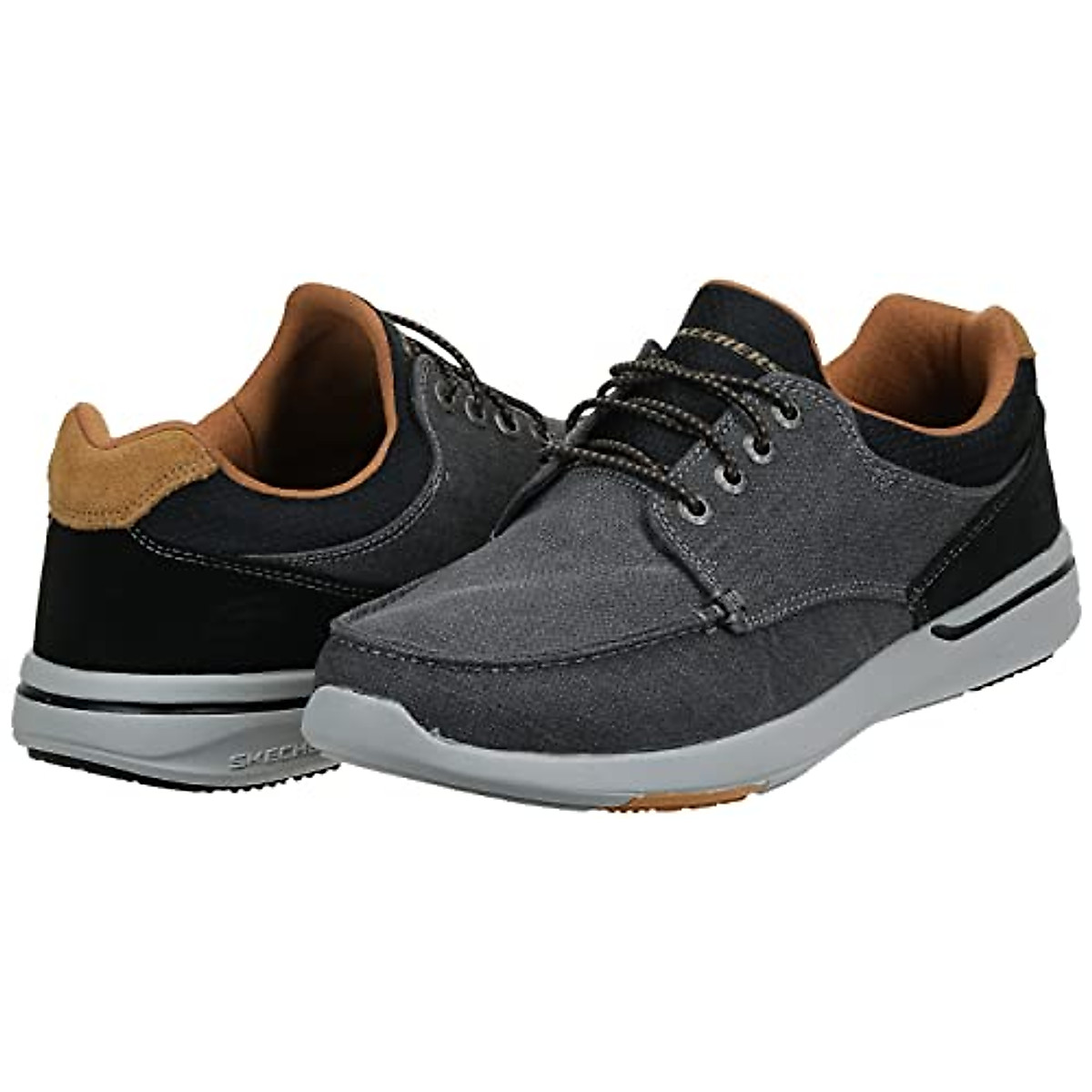 Skechers Men's Relaxed Fit-Elent-Mosen Boat Shoe, Black, 9.5 M US