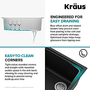 Kraus KGUW2-33MB-100-100, Bellucci Workstation 32 in. Undermount Granite Composite Single Bowl Kitchen Sink in Metallic Black with WasteGuard 1 HP Continuous Feed Garbage Disposal and Accessories