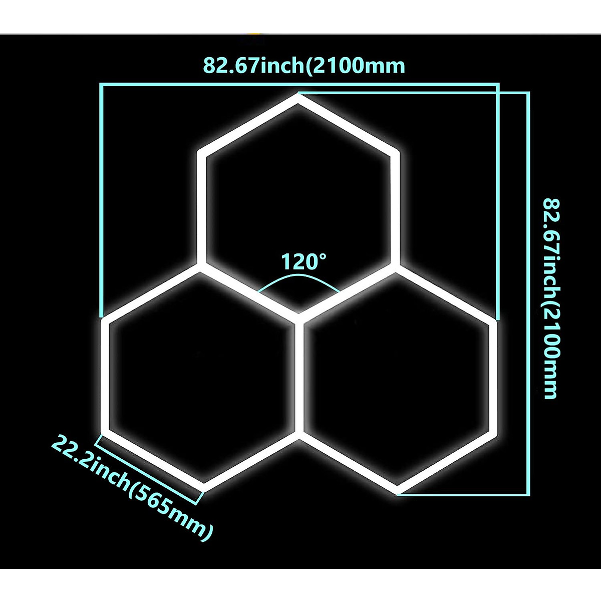 Hexagon LED Garage Light, Super Bright 106W 12600LM 65000K Daylight White LED Car Garage Light, 3 Hexagonal Grids for Garage, Shopping Mall, Workshop and Car Detailing etc. 82.67x82.67inch