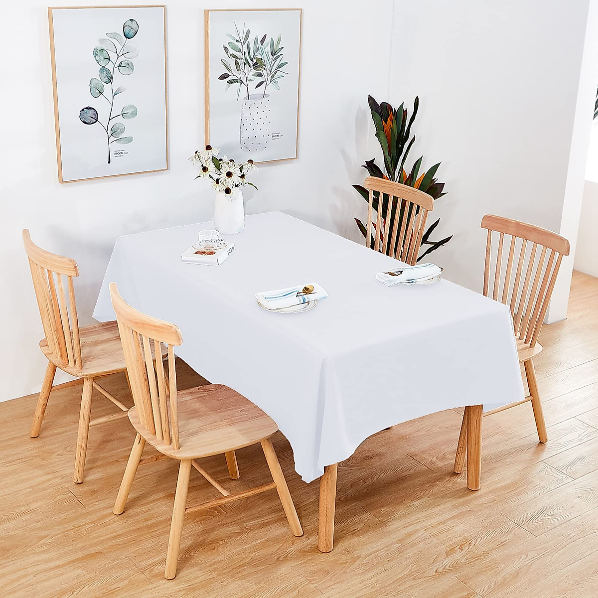 Waysle White Tablecloth for Rectangle Tables 60 x 102 Inch - Washable Polyester Table Cloth for 6 Foot Table - Perfect for Wedding, Restaurant, Party, Dinning, Banquet Decoration