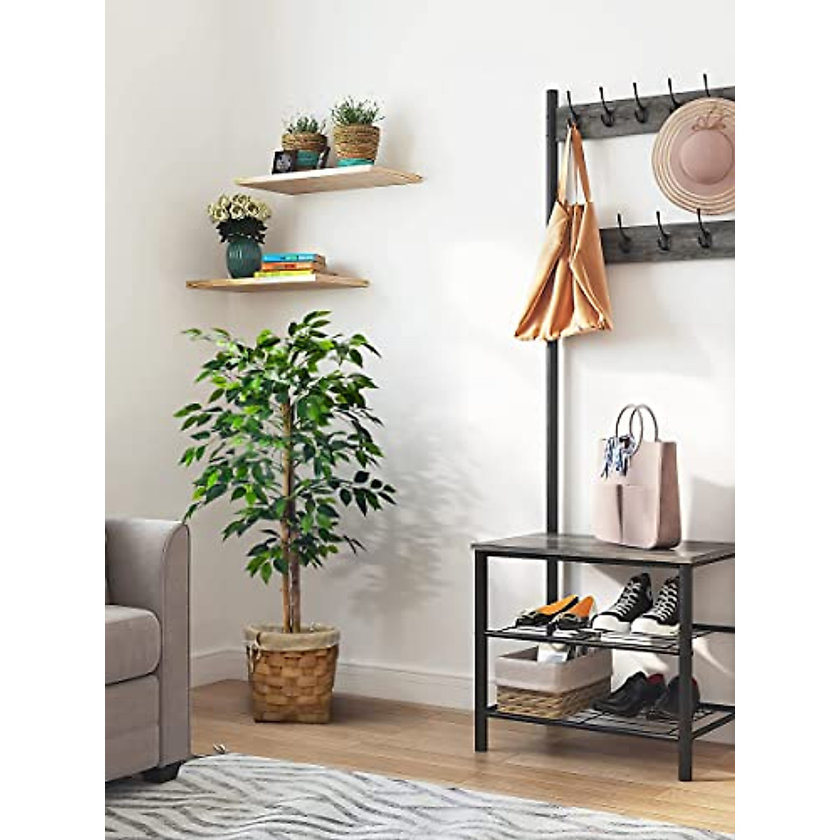 Aphighjoy Faux Plants Artificial Ficus Trees Eucalyptus Trees with Silk Leaves Fake Moss and Sturdy Nursery Pot, Fake Plants for Office Home Decor (4Ft -1Pack, Upgraded Ficus Tree)