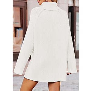 ZESICA Women's Winter Sweaters Oversized Turtleneck Long Sleeve Chunky Knitted Pullover Sweater Jumper Tops,White,Medium