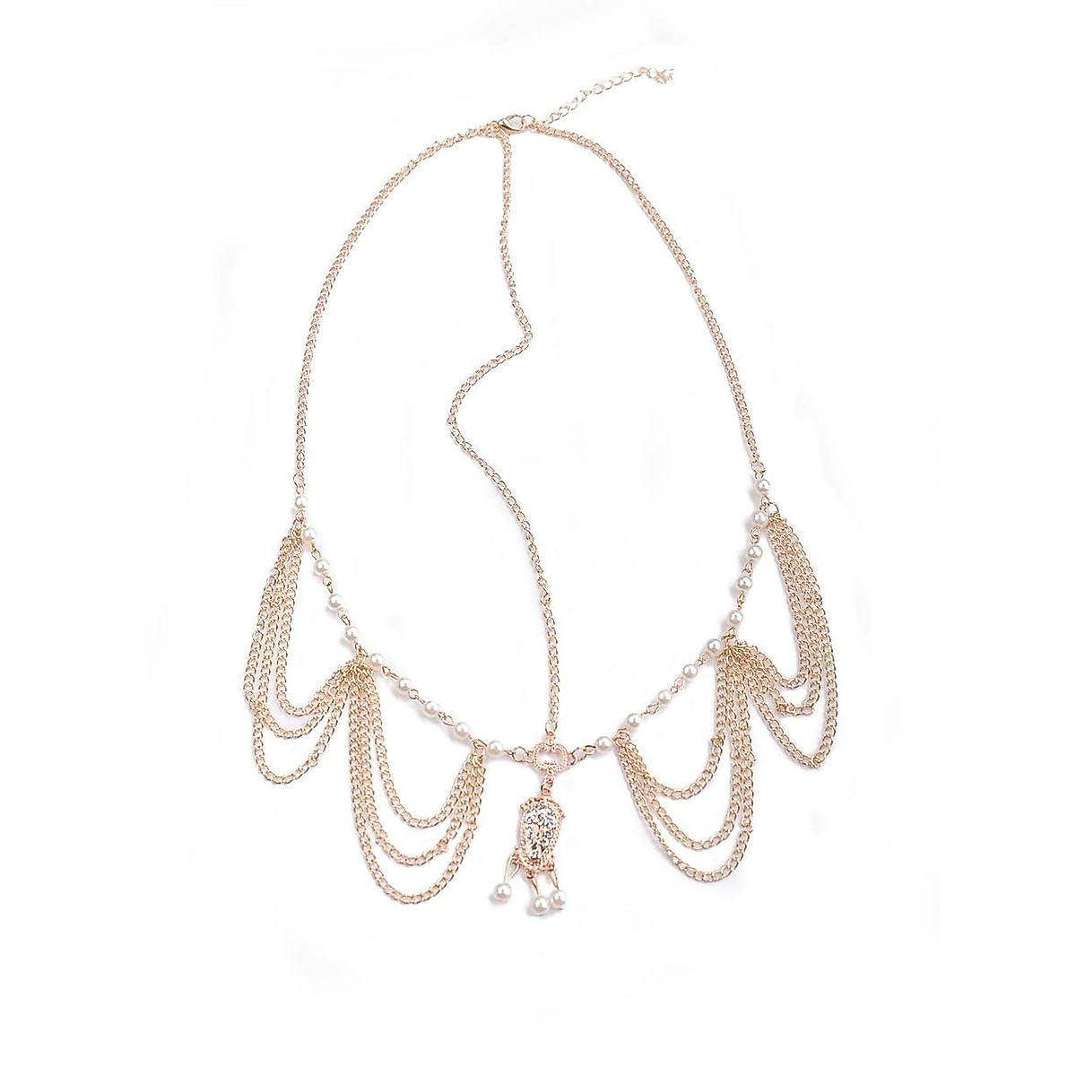 Chargances Women Head Chain Gold-tone Rhinestone Crystal Bridal Head Chain Wedding Hair Accessorie Indian Costume Jewelry Egyptian Headband Belly Dance or 1920s Fashion Style Party Headpiece for Women