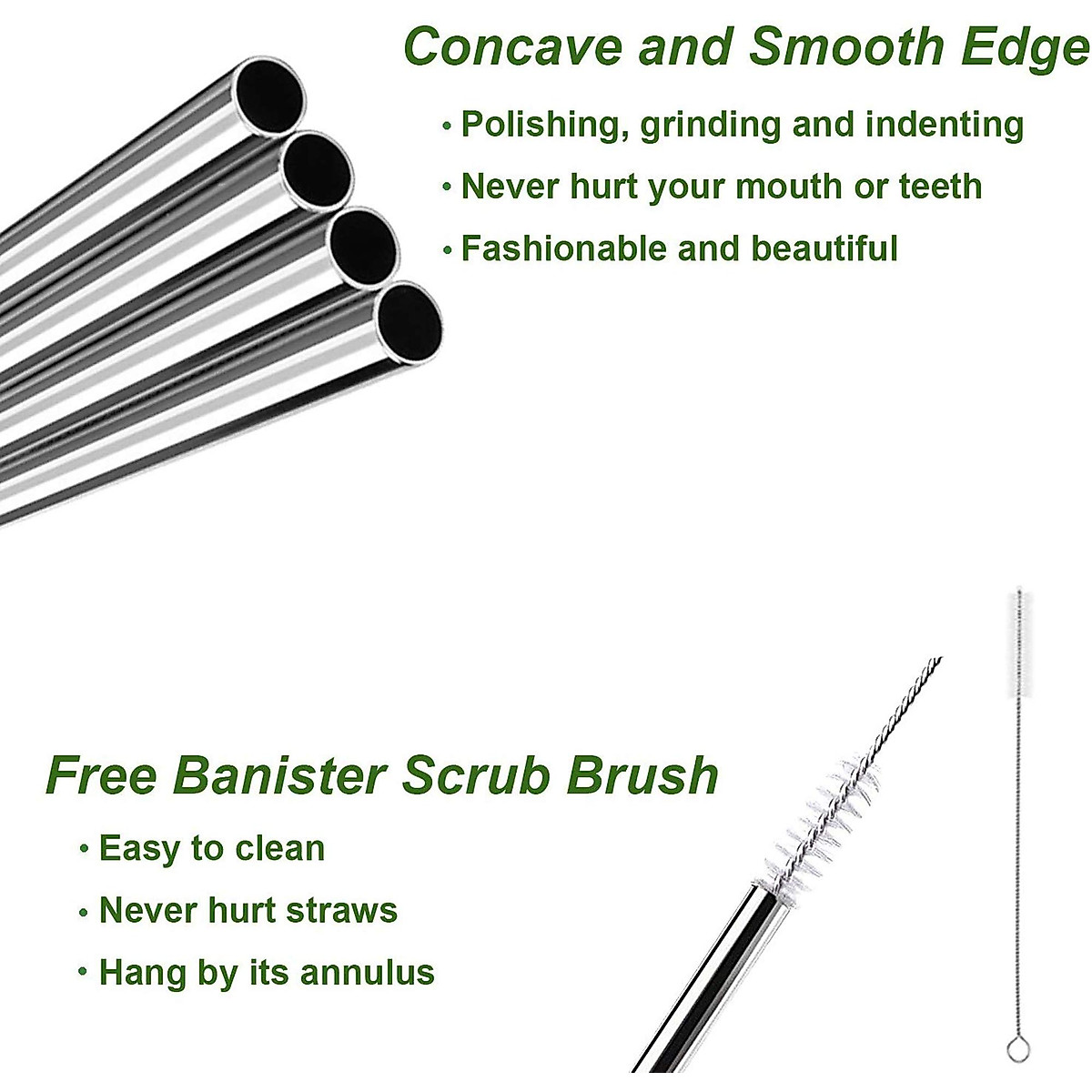 6 Reusable Straws - Stainless Steel Drinking - Set of 6 + 2 Cleaners - Eco Friendly, SAFE, NON-TOXIC non-plastic
