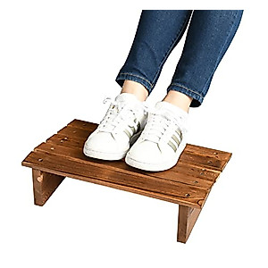 OwlGift 15-Inch Rustic Ergonomic Foot Stool for Under Desk at Work, Solid Brown Wood Footrest W/ Tilted Design, Angled Posture Support Stool W/ Slatted Design for Home, Office Chairs, PC Gaming