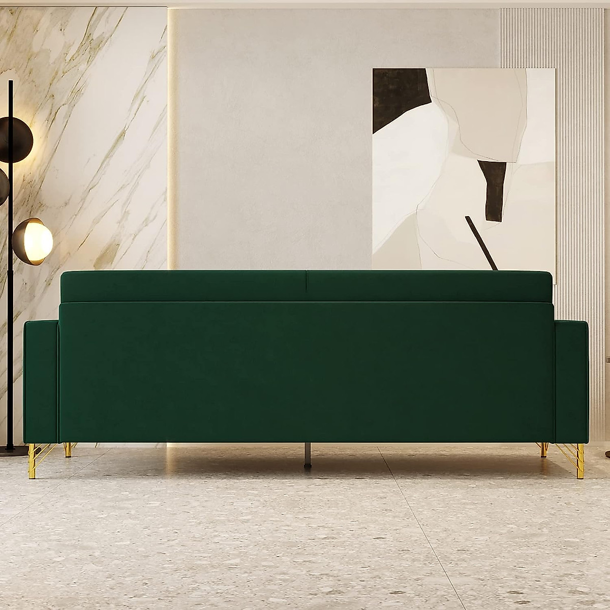 Goohome Tufted Couch, Chesterfield Velvet Upholstered 3-Seater Comfy Sofa, Living Room Furniture Sets W/Solid Wood Frame and Gold Legs, Fit for Bedroom, Apartment