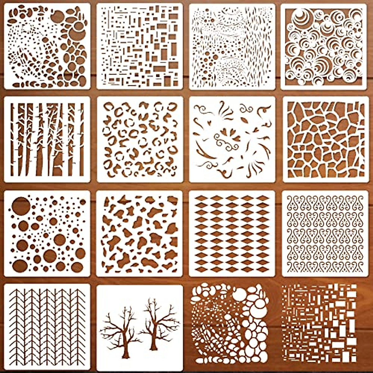 14 Pcs Layering Mixed Media Stencils Leopard Diamond Spirals Cubist Templates Geometric Patterns Stencils for Painting on Walls Canvas DIY Craft Scrapbooking Stamp Decor Card Making (6x6inch)