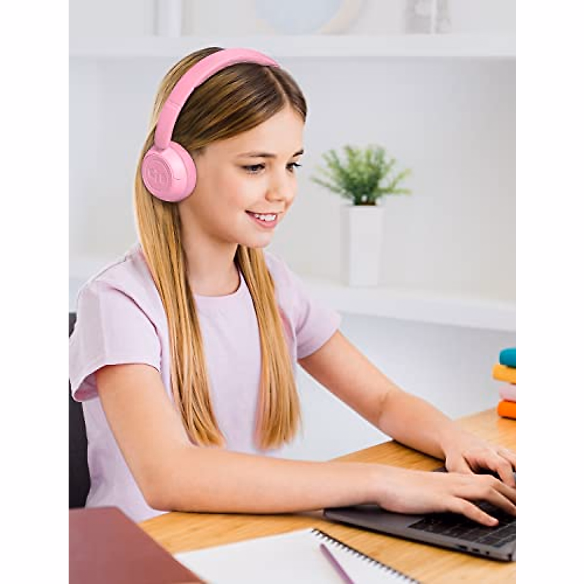 Link Dream Kids Headphones for School with Microphone Stereo On-Ear Folding 85/94dB Volume Control Child Headphones for Kids/Girls/iPad/Fire Tablet/PC/Travel, Pink