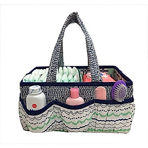 Bacati Tribal Nursery Fabric Storage Caddy with Handles, Mint/Navy