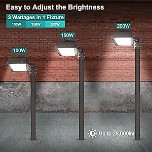 kadision 200W LED Flood Light with Dusk-to-Dawn Photocell, 200W/150W/100W Adjustable Super Bright 26000lm 5000K 100-277V IP65 Waterproof, Slip Fitter Mount LED Parking Lot Light, ETL Listed