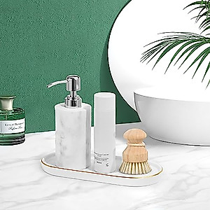 Luxspire Bathroom Vanity Tray, Marble Ceramic Dresser Jewelry Dish with Golden Rim, Decorative Tray Countertop Sink Storage Holder Organizer for Soap Candles Perfume Comestic Home Decor, Matte White