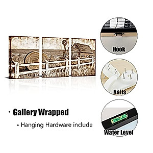 SiMiWOW 3 Panel Farmhouse Canvas Wall Art Farmhouse Painting Old Barn Pictures Living Room Bedroom Home Decor (12"x16"x3 Panels)