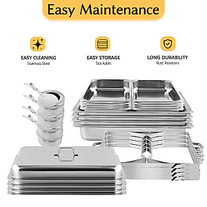 Snowtaros 4 Pack 8QT Chafing Dish Buffet Set, Stainless Steel Food Warmer Set, Rectangular Buffet Server with Tongs & Spoons for Parties, Catering, Banquets, Events (2 Full Size + 2 Half Size)