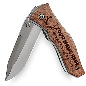 Backquik Personalized Pocket Knife for Men, Custom Folding Pocket Knife Customized Engraved Wood Handle Fishing Knives Name Pocket Knife Gift for Dad,Women,Boyfriend