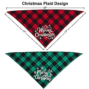 PTDECOR 2 Pack Dog Bandana Christmas Classic Plaid Pet Dog Scarf Triangle Bibs Kerchief Dog Christmas Accessories Merry Christmas Bandanas for Small Medium Large Dogs Pets (Merry Christmas-2)