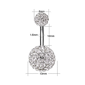 ZS Pretty Belly Button Ring with Gradual Color Crystal Fervid Ball Navel Ring for Women (AB White)