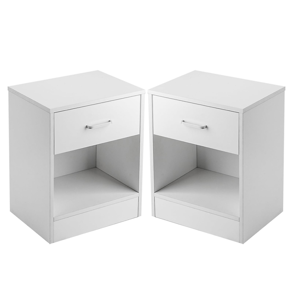 TRIPLE TREE White Nightstands Set of 2, End Table with Bin Drawer and Open Shelf, Small Dresser Bedside Table for Living Room Bedroom