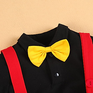 IBTOM CASTLE Gentleman First Birthday Cake Smash Photo Prop Outfits for Baby Boys Romper+Bow Tie+Overalls Bib Pants Ears Headband Halloween Baby Shower Fancy Costume Red+Balck 12-18 Months