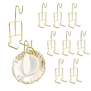KEJJNYER 10 Pcs Tea Cup and Sau-cers Display Stand, China Metal Cup Holder Display Gold Coffee Organizer for Plate Teapot, 6.22 x 2.44 Inches