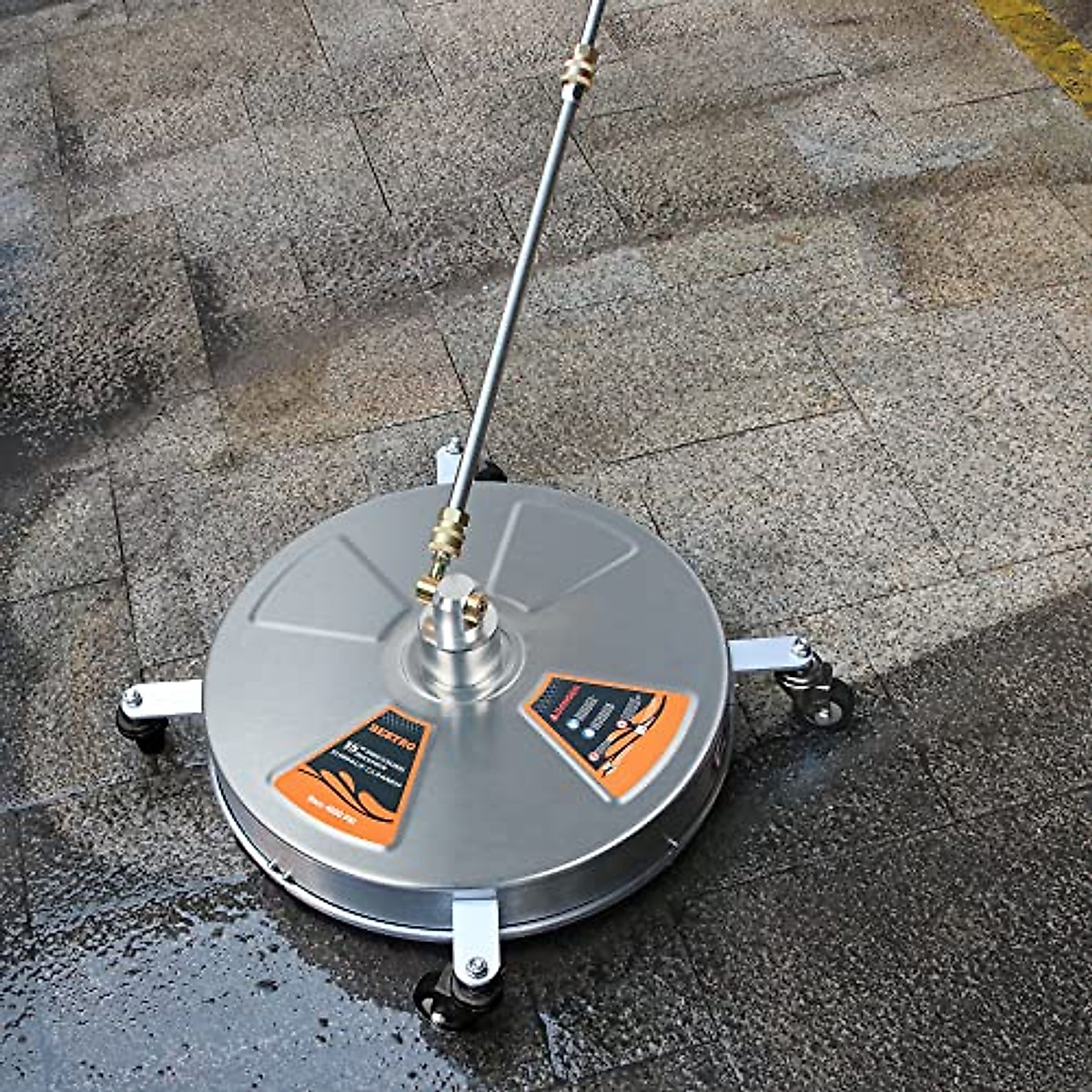 BEETRO 15'' Pressure Washer Surface Cleaner Attachment with 4 Wheels, Stainless Steel Housing and 2 Spray Wands,Power Washer Accessory for Cleaning Driveway, Sidewalk, Patio,Max. 4000 PSI