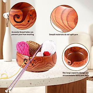 tchrules Wooden Yarn Bowl for Crocheting, Crochet Bowl with Holes Tangles Arbitrary, Yarn Ball Holder for Knitting Craft, Handmade Yarn Bowl Organizer Knitting Crochet Supplies