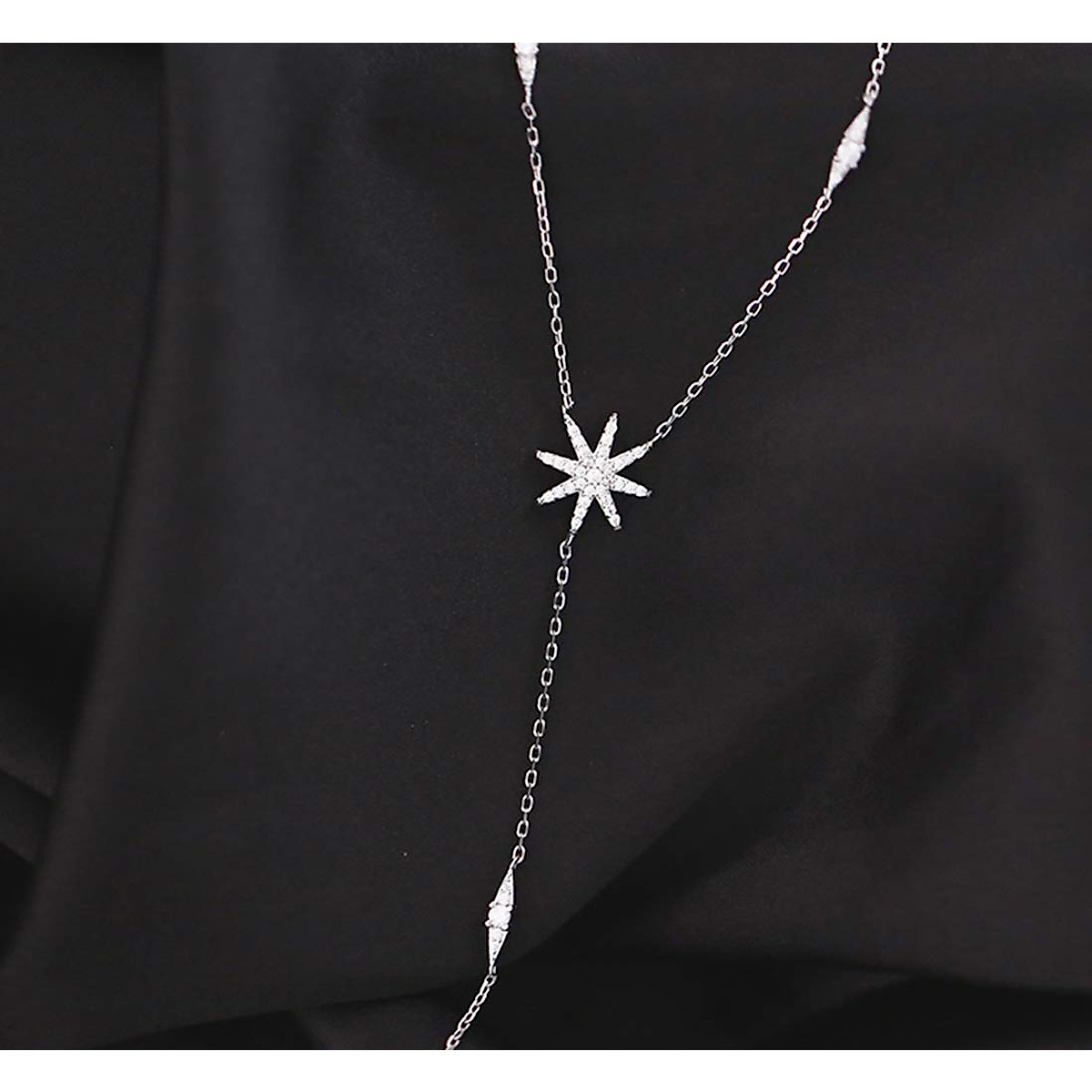 SLUYNZ 925 Sterling Silver Star Y Necklace for Women Teens CZ Star Necklace Snowflake Choker Necklace Pendant (A-Silver)