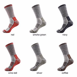 ECOEY Men's Merino Wool Cushioned Hiking Trekking Crew Socks 4 Pairs, Middle Calf Length with Moisture Wicking (Wine, US Shoe Size: Men 9.5-11.5/Women 11-13)