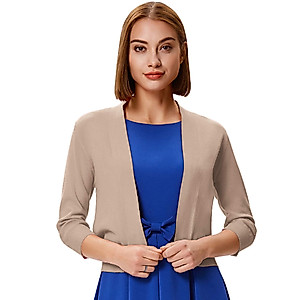 GRACE KARIN Women's Classic Sweaters Plus Size Open Front Shrug Cropped Bolero Jacket for Cocktail Party Dress(Khaki,XXL)