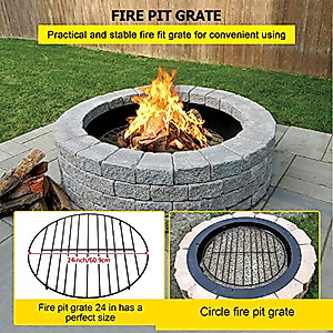 Fire Pit Grate Heavy Duty Iron Round Firewood Grate Cooking Grill Grates with 4 Removable Legs for Burning Fireplace and Firepits BBQ Campfire Camping Cookware 24-Inch