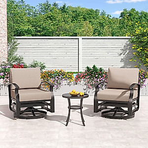 Kullavik Aluminum Patio Furniture Set,8 Pieces 10 Seat Metal Outdoor Furniture Conversation Set w/45 Propane Gas Fire Pit&Swivels,Sand