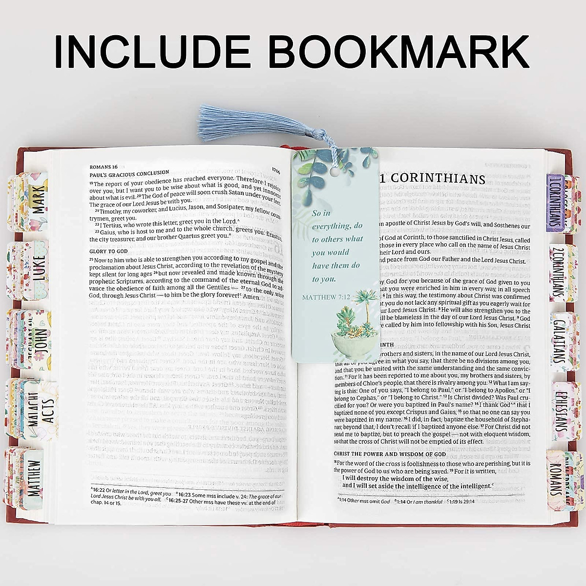 Laminated Bible Tabs, Bible Journaling Supplies, Personalized Bible Tabs for Women and Girl, 90 Bible Index tabs in Total, 66 Bible tabs for Old and New Testament, Additional 24 Blank tabs