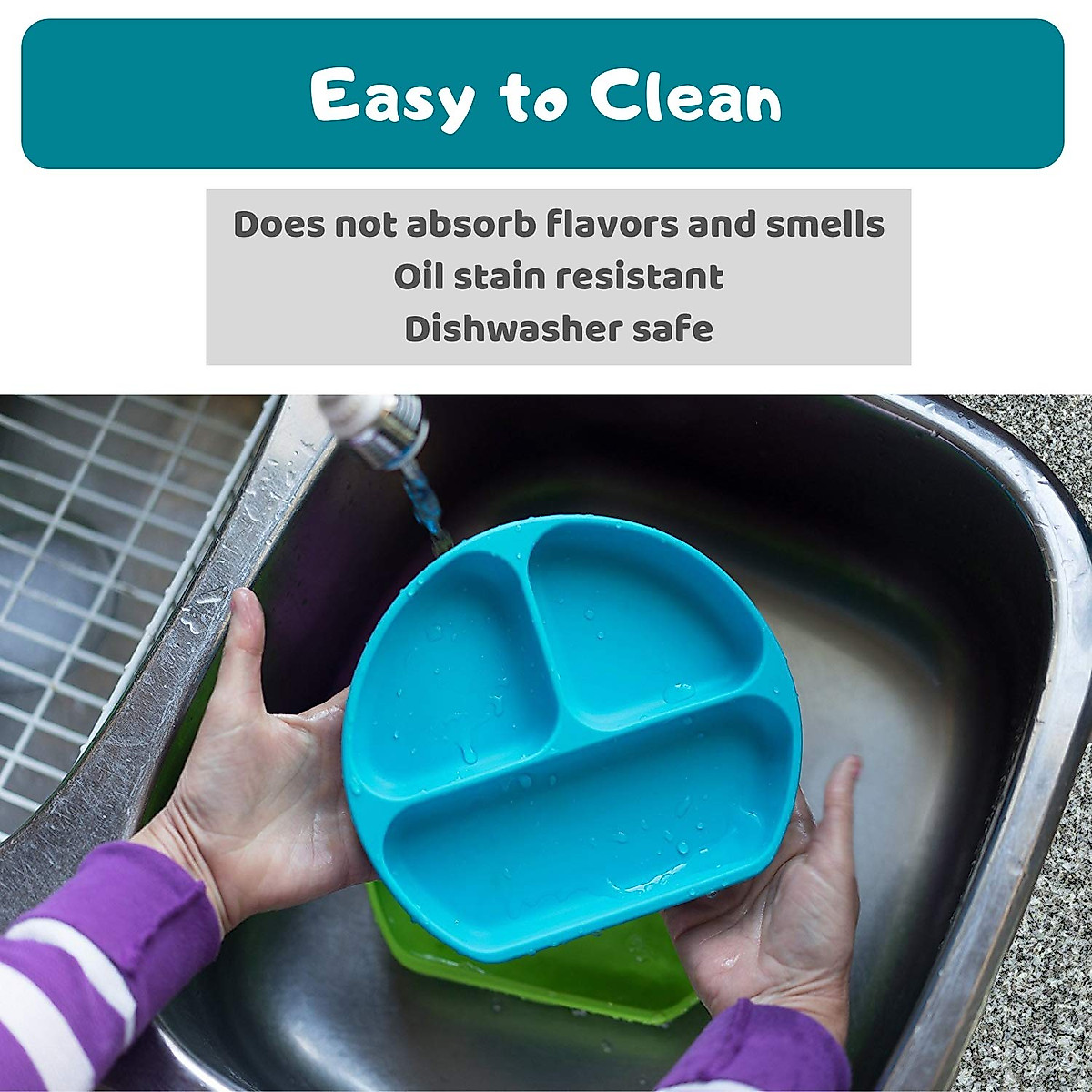 Silikong Suction Plate for Toddlers | BPA Free, 100% Food-Grade Silicone | Microwave, Dishwasher and Oven Safe | Stay Put Divided Baby Feeding Plates