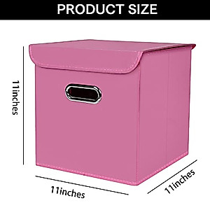 NieEnjoy Closet Organizers Fabric Storage Cube Bins with Lids collapsible storage bins basket with Handles ,Storage Boxes for Organizing,3 Pack (Pink)
