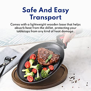 New Star Foodservice 1028614 Commerical Grade Cast Iron Fajita Set, Sizzling Skillet, Japanese Steak Plate