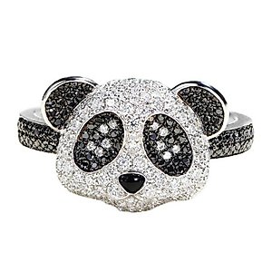 Cute Panda Open Rings for Women Cubic Zirconia Pave Lovely Animal Statement Sparkling Clear Black Crystal Jewelry Delicate Bear Adjustable Stacking Middle Finger Ring Fashion Gifts for Daughter Niece Birthday (Ring)