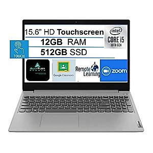 Lenovo Newest 15 IdeaPad 3 15.6" HD Touch Screen Laptop, Intel Quad-Core i5 Up to 3.6GHz (Beats i7-8550U), 12GB DDR4 RAM, 512GB SSD, Webcam, WiFi 5, HDMI, Windows AllyFlex MP