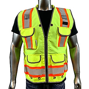 REXZUS A Reflective Safety Vest For mens Class 2 Heavy Woven Two Tone Engineer Hi Viz Safety Vest 3M Tape (Yellow, Medium)