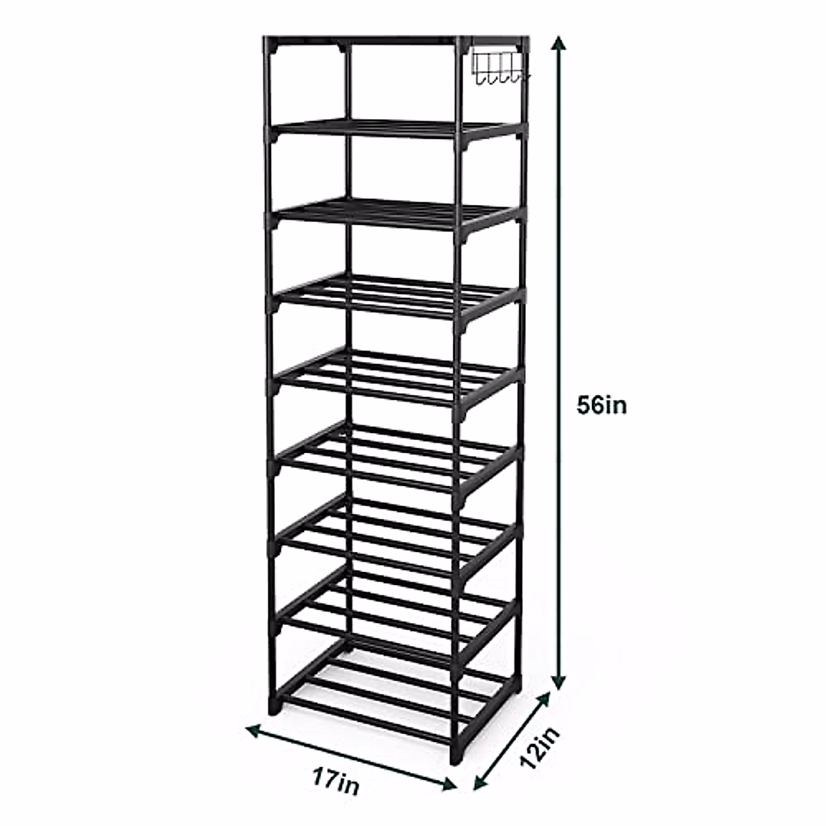 Caitlyn Small 9 Tier Tall Narrow Shoe Rack for Entryway, Vertical Free Standing Shoe Rack Organizer, Space-Saving, Sturdy Metal Shoe Shelf