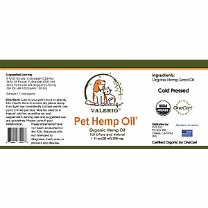 Valerio Pets Hemp Oil for Dogs and Cats - 1 Oz - Hemp Oil Drops with Omega Fatty Acids - Hip and Joint Support and Skin Health