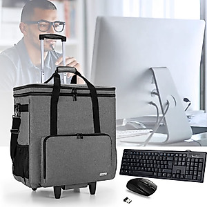 CURMIO PC Carrying Case on Wheels, Desktop Travel Bag with Detachable Trolley for PC Tower, Keyboard and Mouse, Gray (Bag Only, Patented Design)