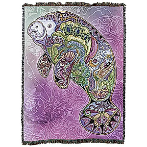 Pure Country Weavers Manatee Blanket - Animal Spirits Totem by Sue Coccia - Gift Tapestry Throw Woven from Cotton - Made in The USA (72x54)