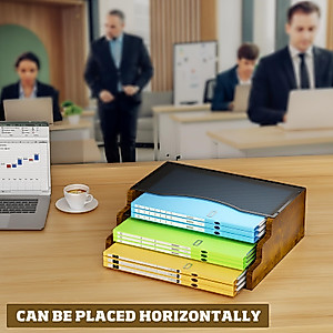 3-Tier Ladder File Organizer, Desk File Organizer with Retro MDF+ Black Metal Frame, Wall Paper Letter Tray Organizer, Wall File Storage Rack, Mesh Desktop Organizers and Accessories for Home Office