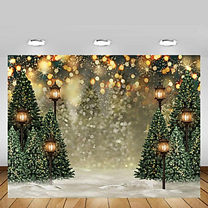 MEHOFOND 10x7ft Winter Christmas Tree Snowflake Green Newborn Photography Background Snow Scene Glitter Bokeh Portrait Backdrops Xmas Birthday Baby Shower Party Photo Banner Props