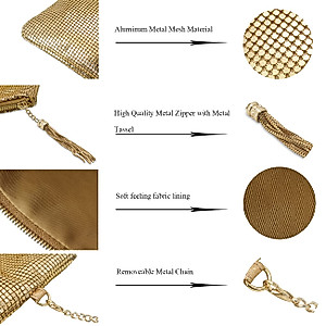 Venoline Large Metal Mesh Evening Clutch Bag Convertible Handbag Tassel Purse Gold