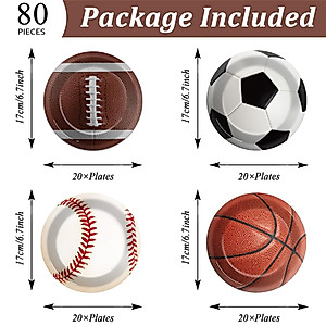 80Pcs Sports Themed Birthday Party Supplies All Star Party Plates 7" Baseball Football Soccer Basketball Dinnerware Paper Plates Superstar Disposable Plates for Boy Birthday Party baby shower Decor