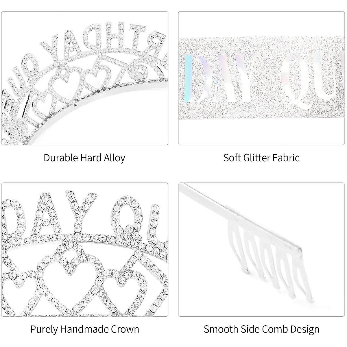 Birthday Queen Crown and Birthday Queen Sash Kit, Aprince Birthday Crowns for Women Girls Tiaras and Crowns for Women Birthday Tiara for Girl Silver Crown and Silver Sash for Women 21st Crystal Crown