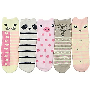 Hzcojulo Kids Toddler Big Little Girls Fashion Cotton Crew Cute Socks -5 Pairs Gift Set,Multicolor-BOV,Shoe size 13-3.5/L/7-10 Years